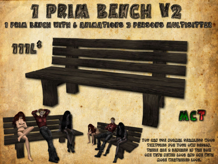 Second Life Marketplace - 1 Prim Bench v2